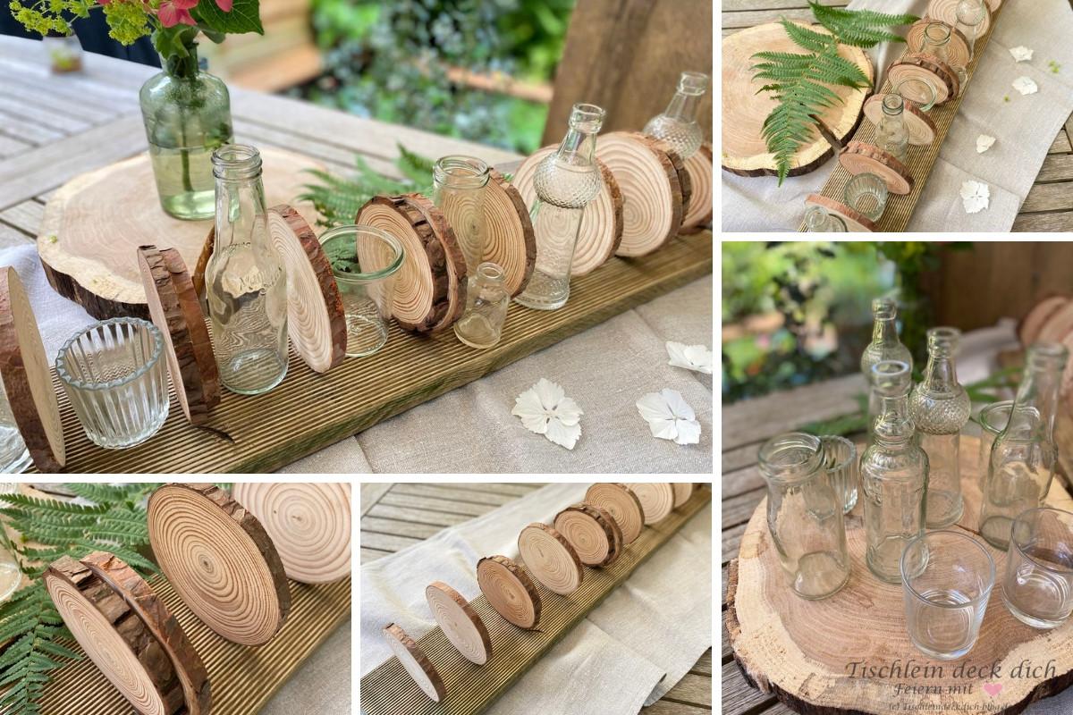 Deko Idee mit Baumscheiben - ein toller Hingucker auf Deinem Tisch - Tischlein deck dich